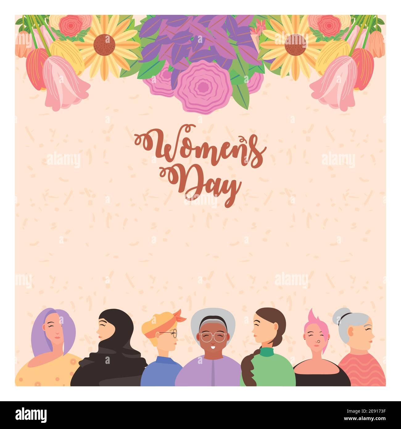 womens day, diversity women culture ethnicity and age cartoon with ...