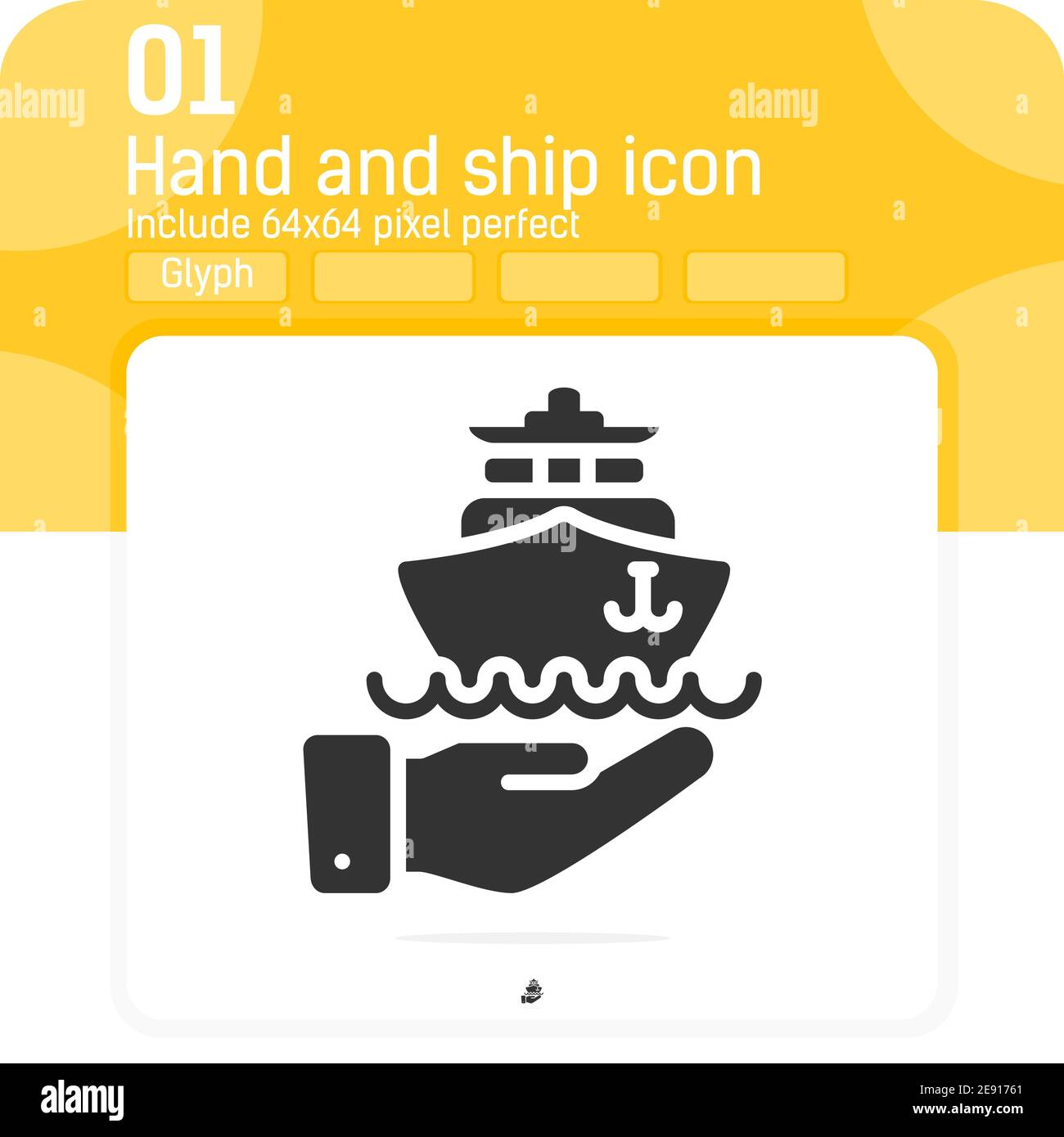ship icon with hand vector sign with flat style isolated on white ...