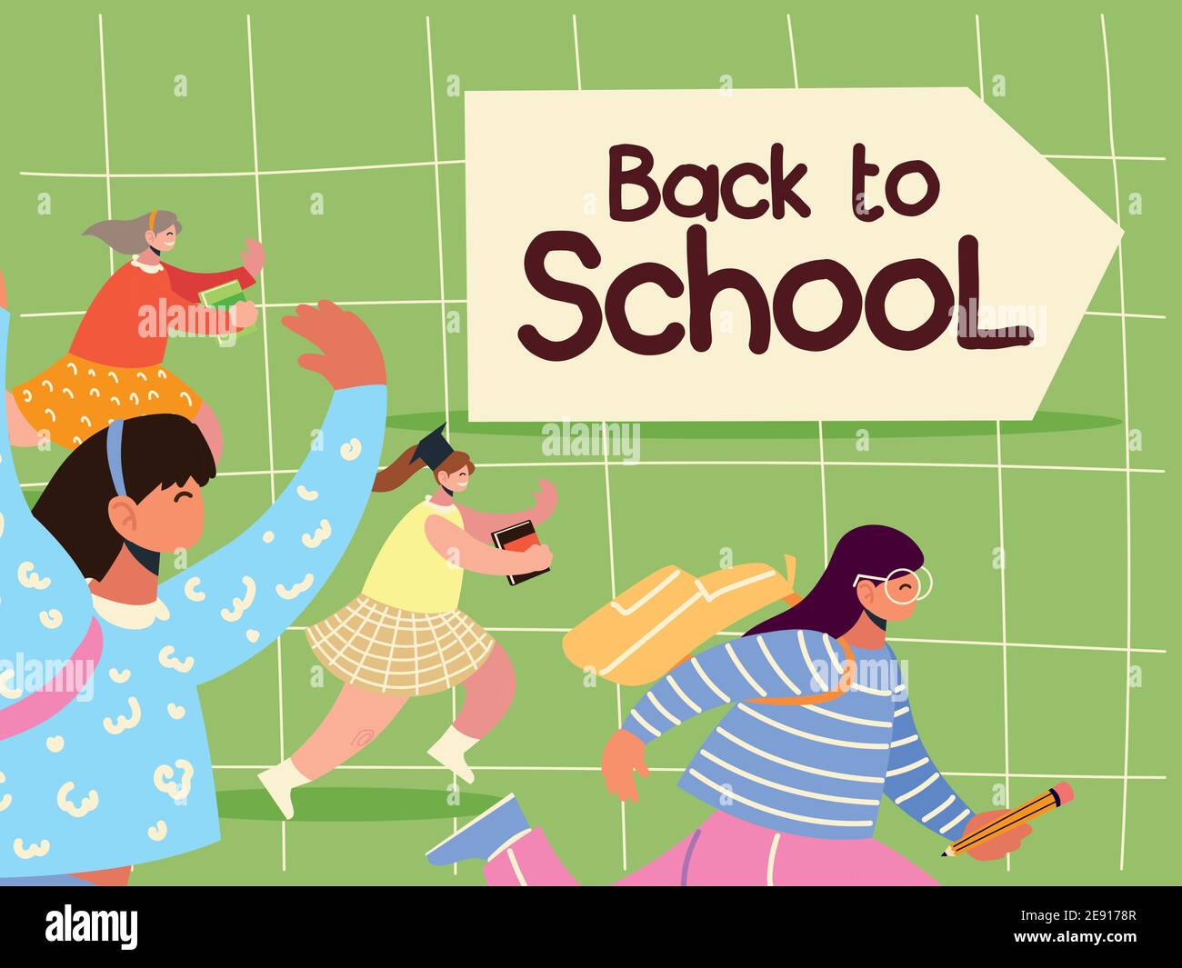 back to school students running to study and education vector ...