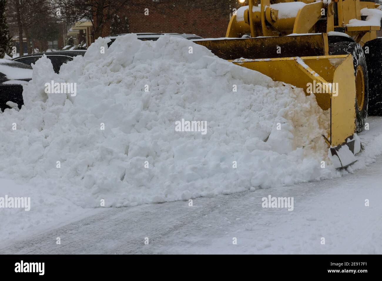 Winter the snow removal vehicle removing snow in after heavy snowfall ...