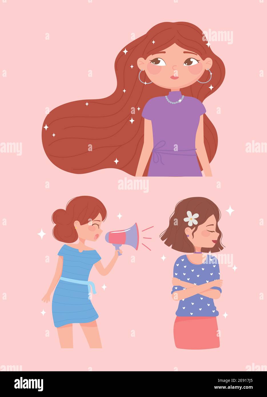 womens day, set young women character cartoon girl power vector ...