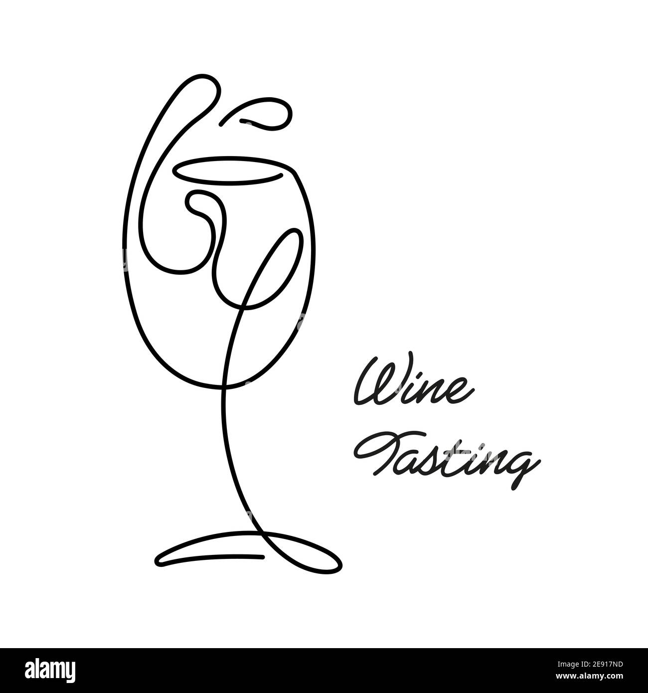 glass of wine is drawn with a continuous line and the inscription wine ...
