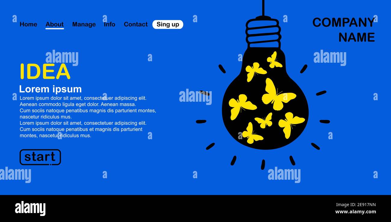 Black light bulb with yellow moths and butterflies on a blue background ...