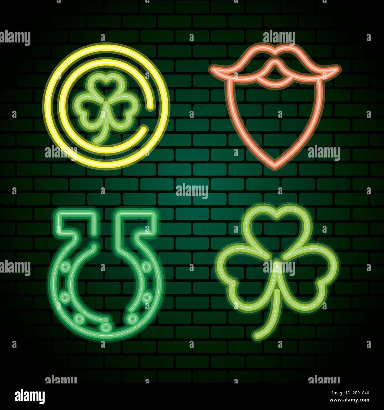 bundle of four saint patricks day neon lights in green wall Stock ...