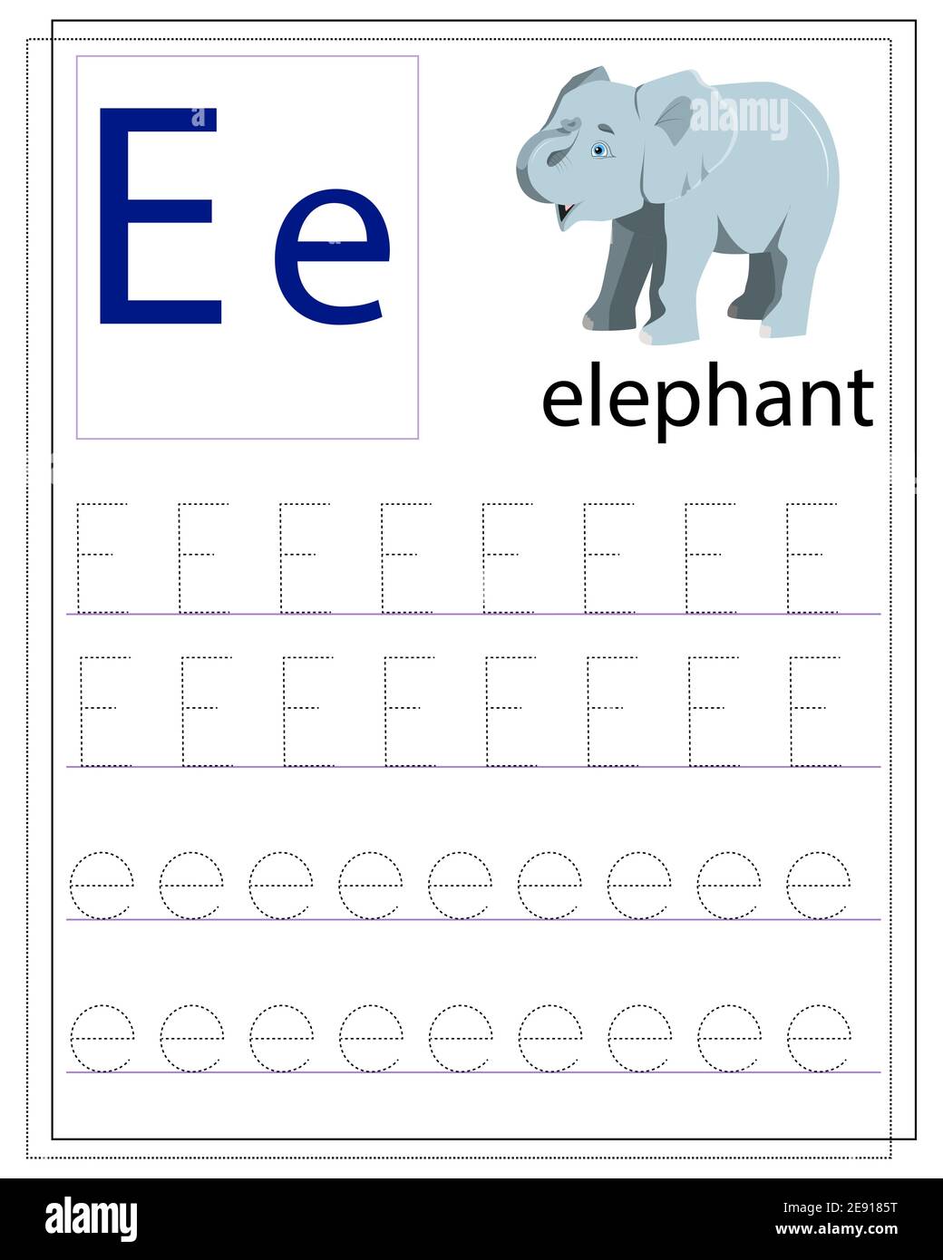 A worksheet for children with the letter E to learn the English ...