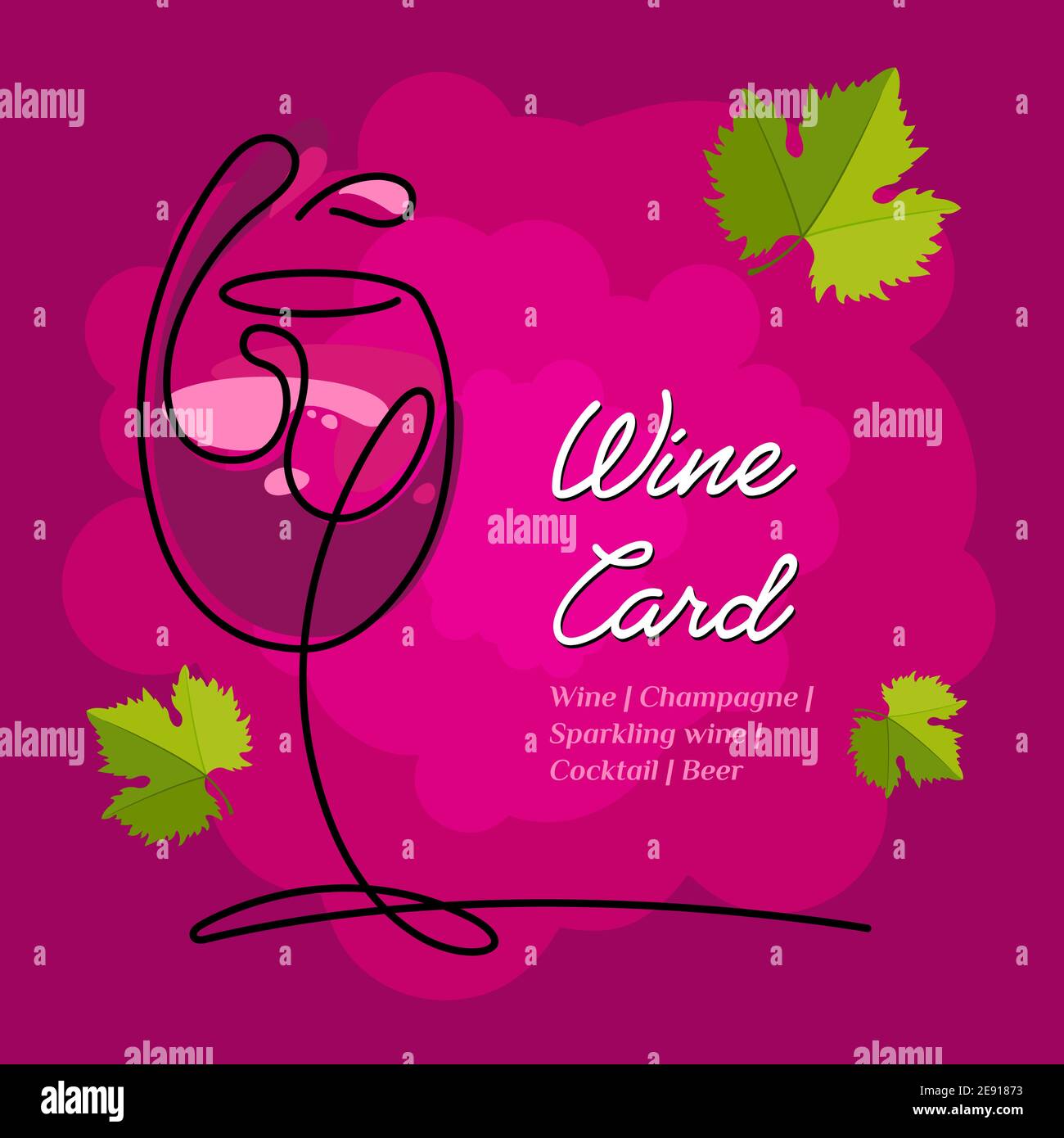 Wine map. An abstract glass of wine is drawn with a continuous line on ...