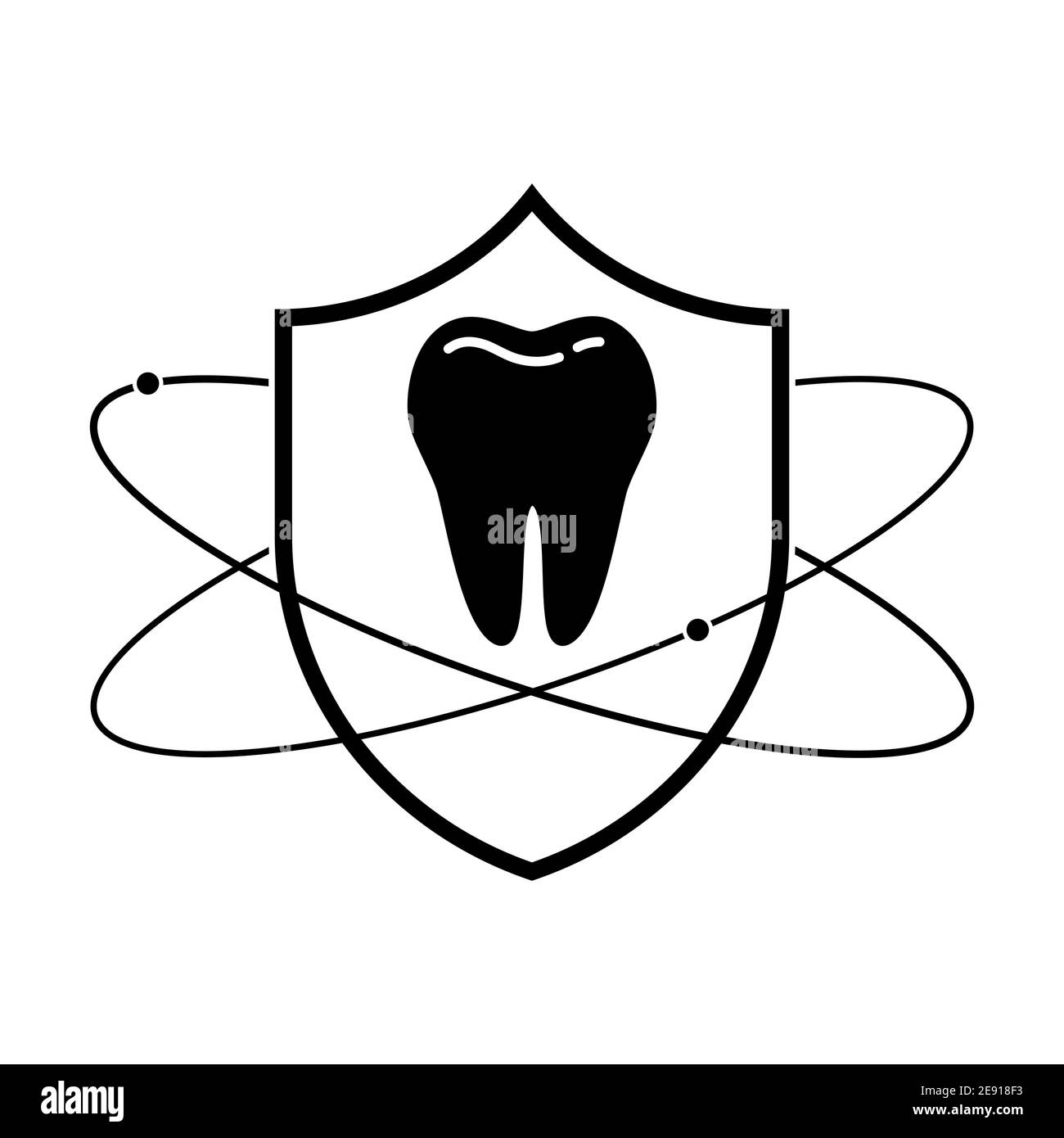 Shield with tooth icon. Linear shield icon. Vector illustration. Tooth ...