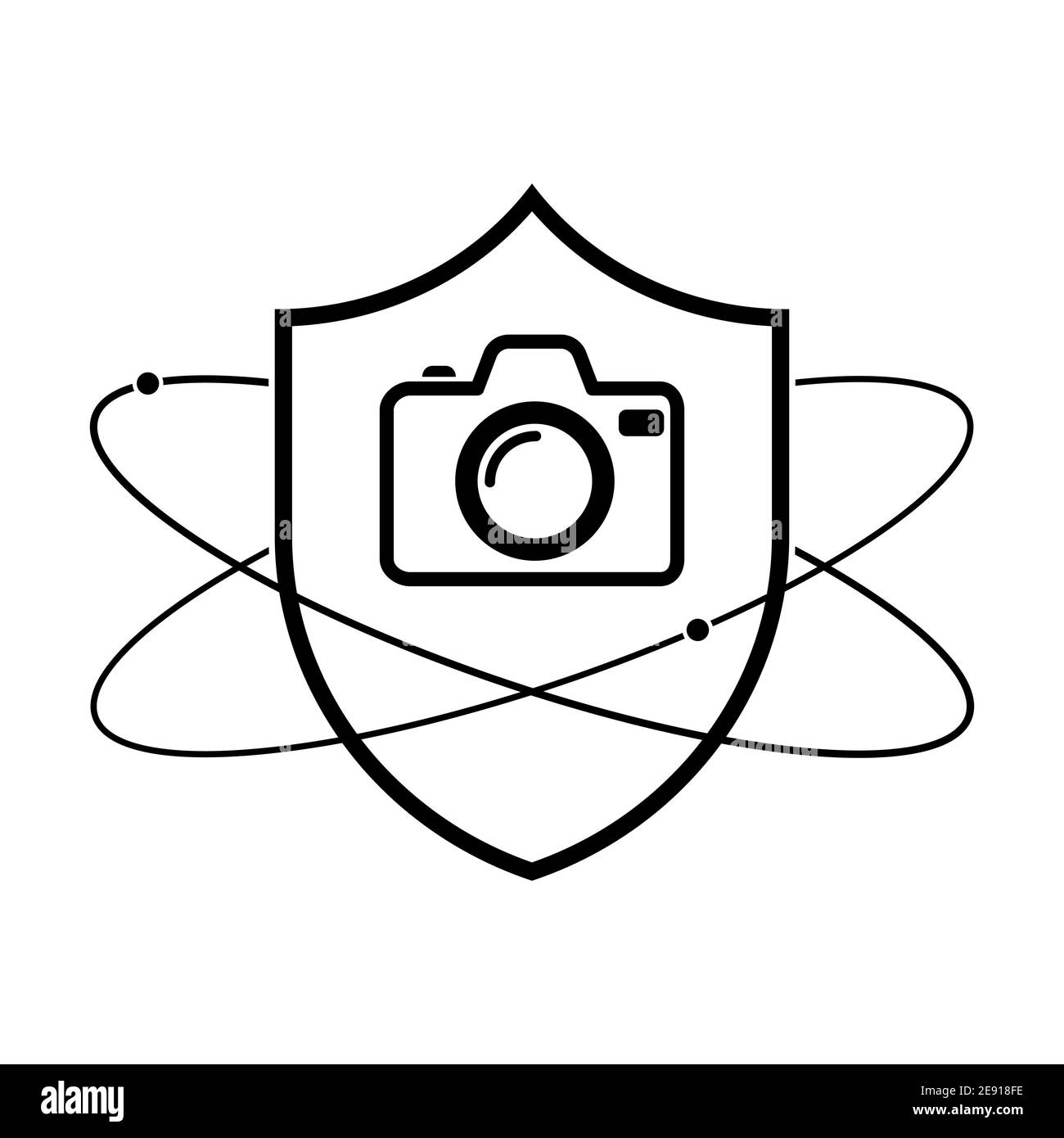 Shield with photo camera icon. Linear shield icon. Vector illustration ...