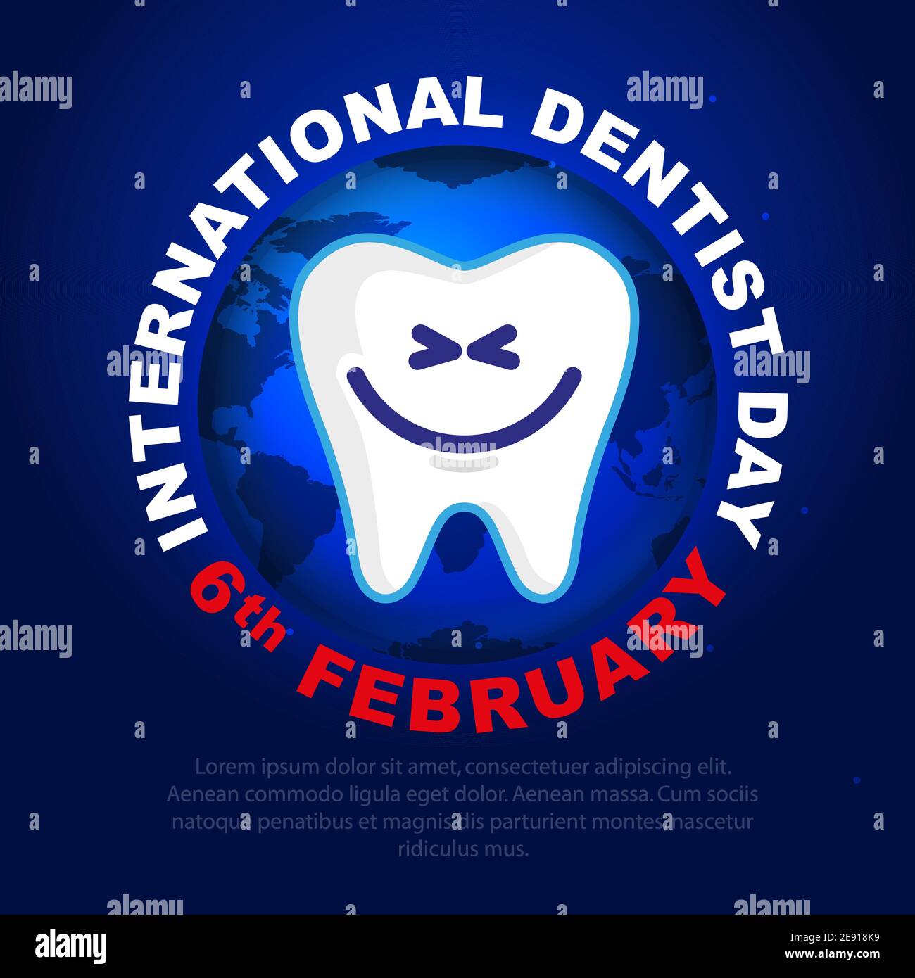 International Day of the Dentist. Tooth symbol with a cute smile on the ...