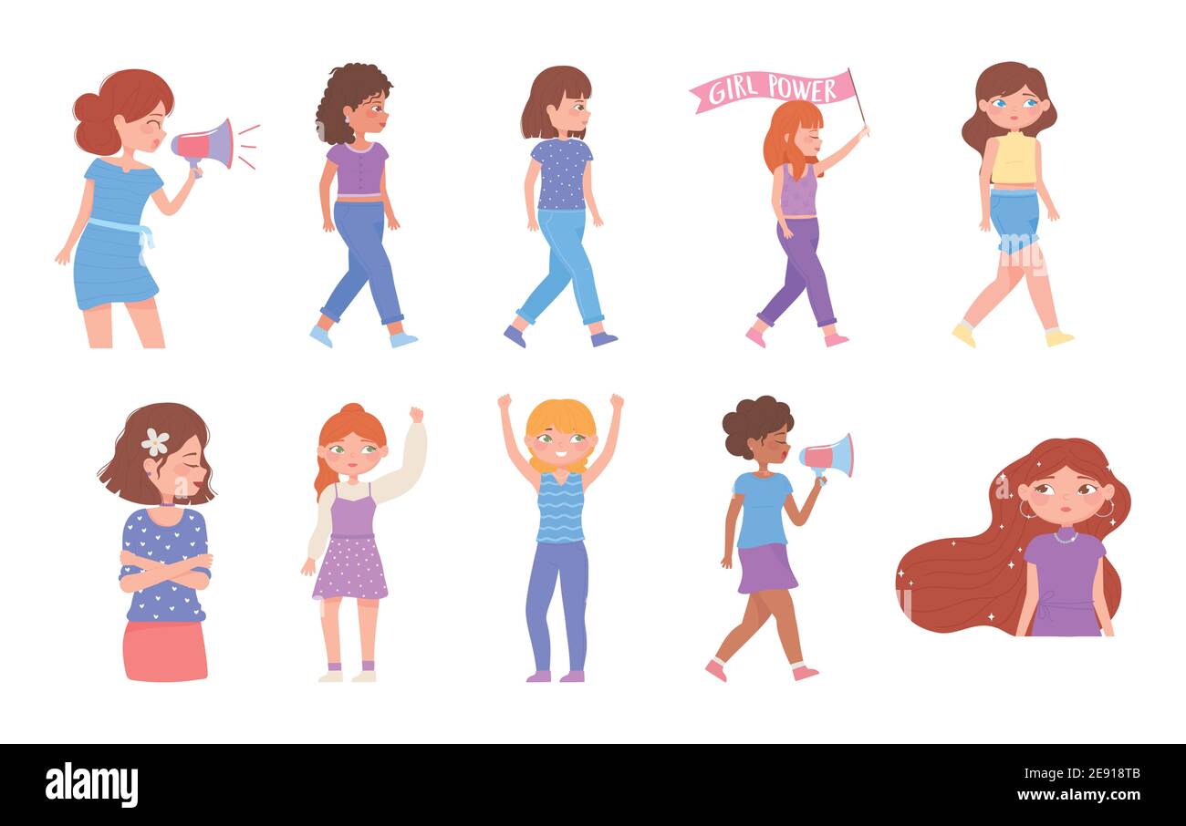 womens day strong girls different cultures, group female activists ...