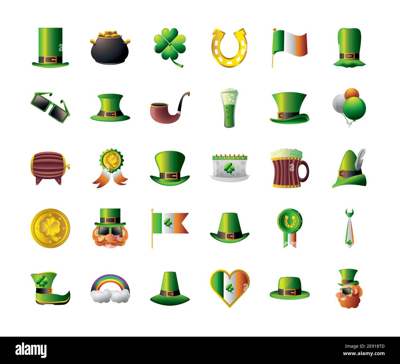 st patricks day celebration irish icons hat cauldron coin leprechaun ...