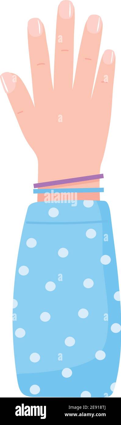 raised hand female showing fingers cartoon vector illustration Stock ...