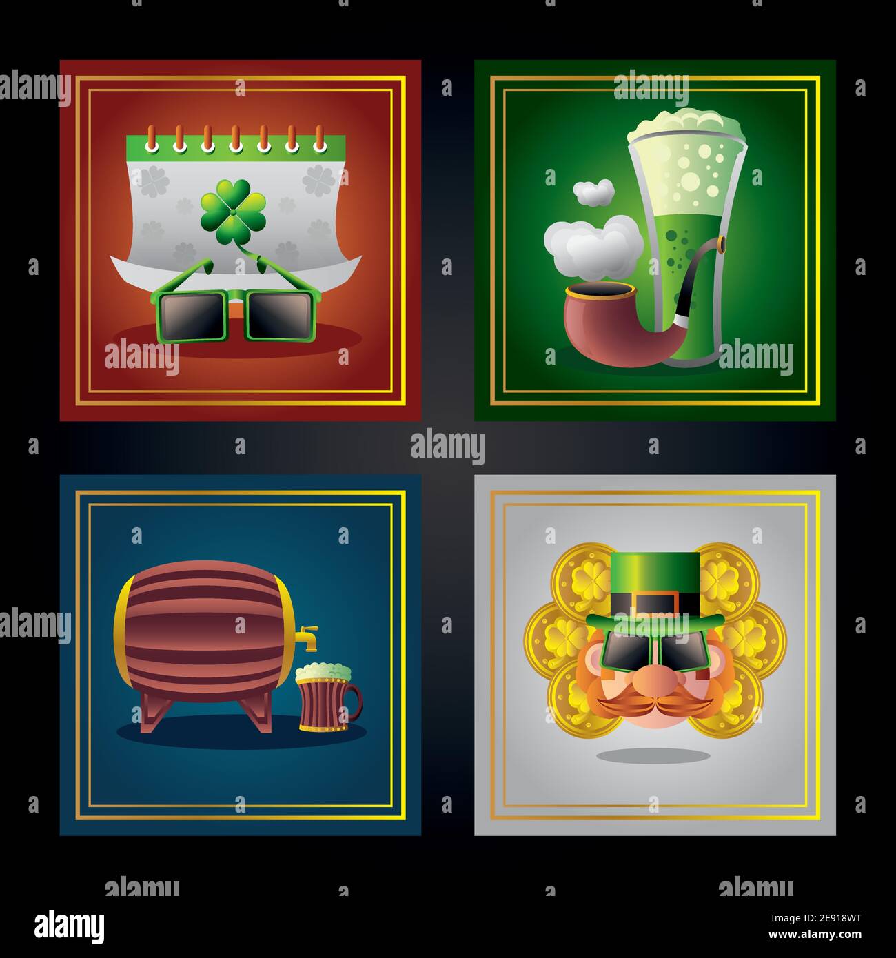 st patricks day detailed cards with leprechaun calendar barrel and beer ...