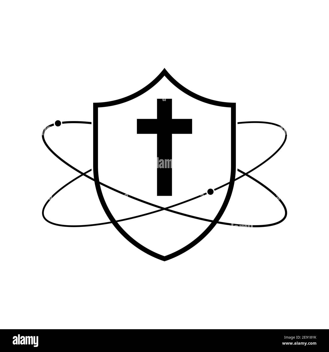 Shield with christian cross icon. Linear shield icon. Vector ...