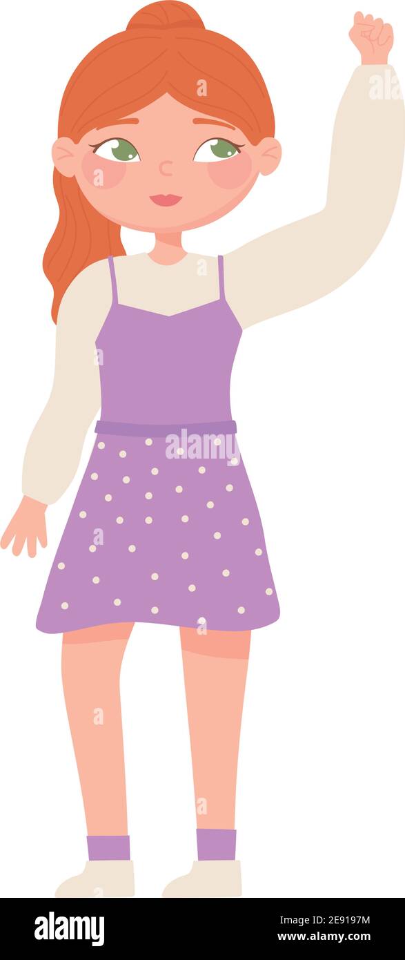 woman character raised hand cartoon white background vector ...