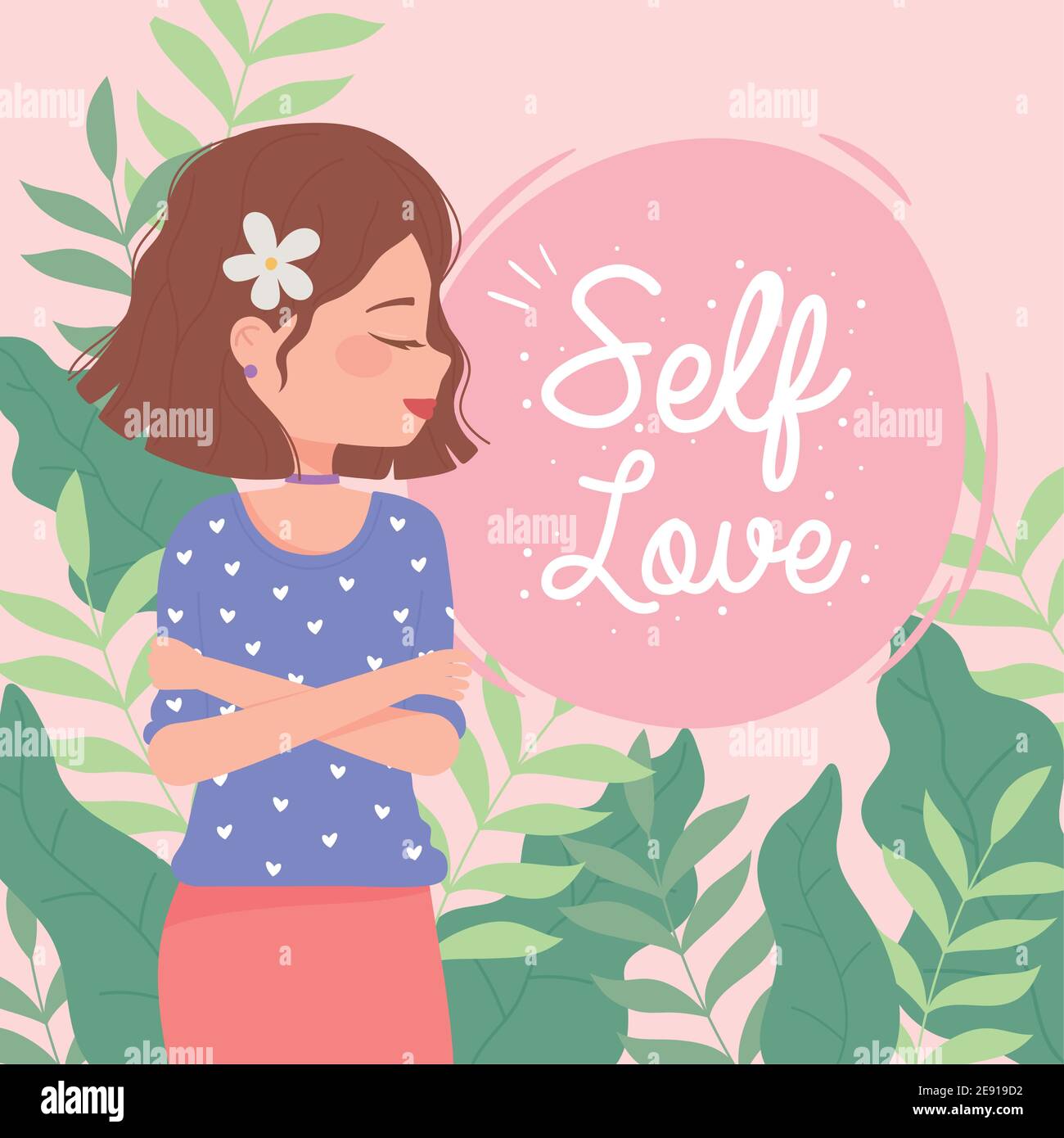 womens day woman with flower in hair, self love vector illustration ...