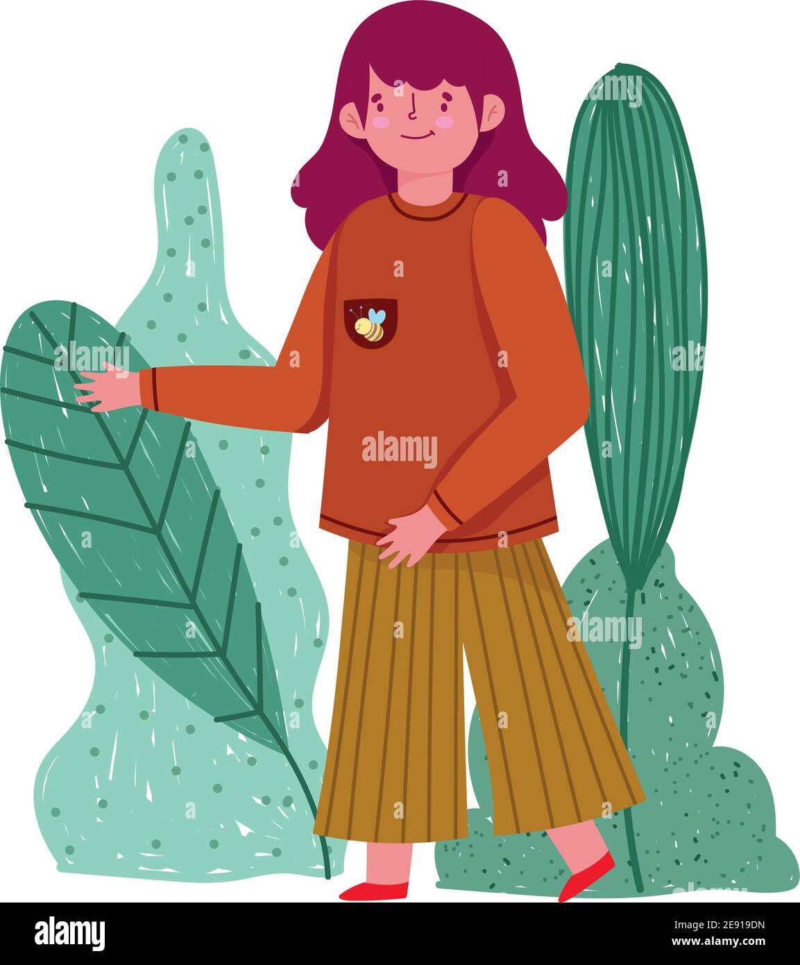 young woman walking landscape in cartoon style vector illustration ...