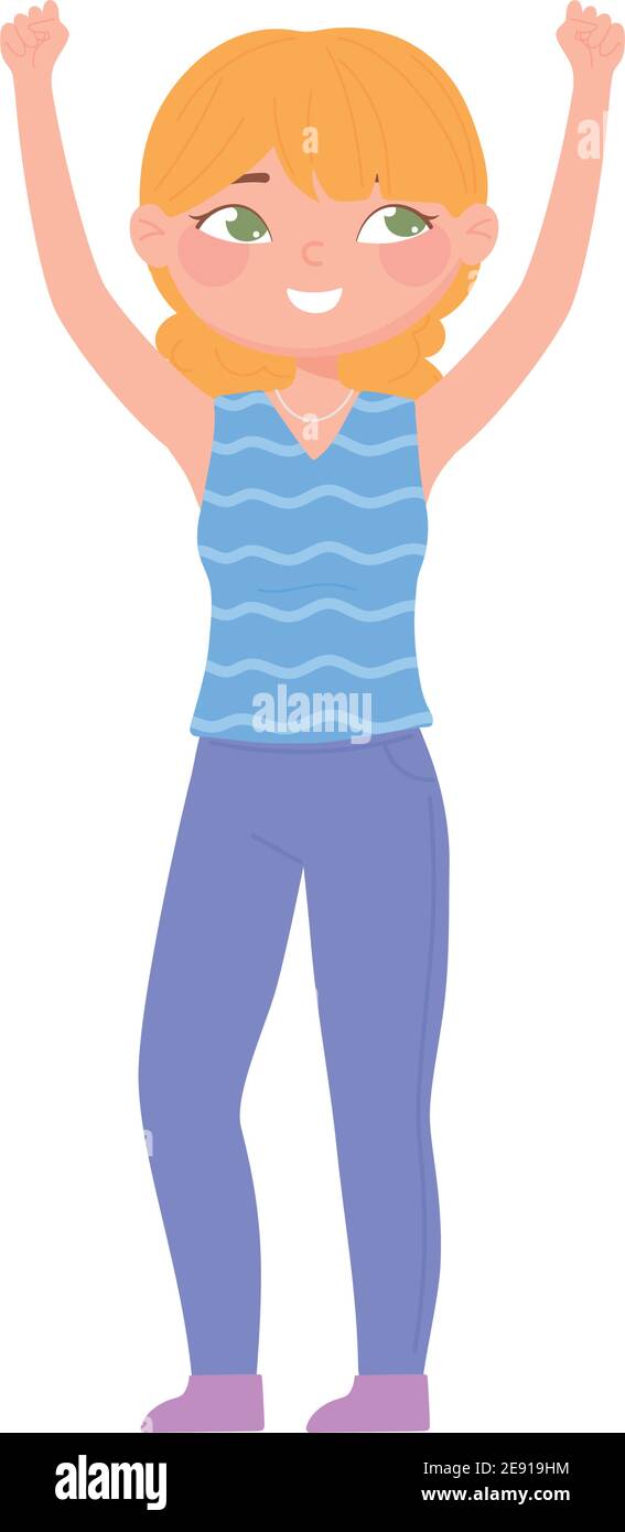 blonde woman character cartoon with hands up vector illustration Stock ...