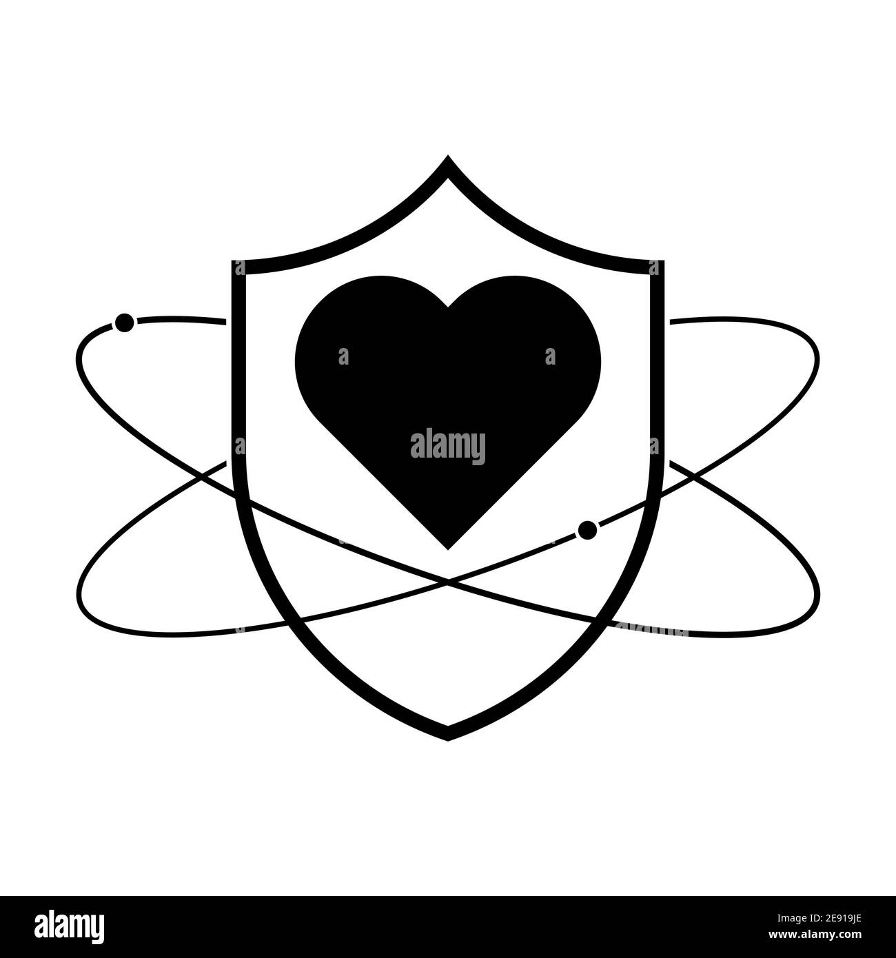 Shield with heart icon. Linear shield icon. Vector illustration. Love ...