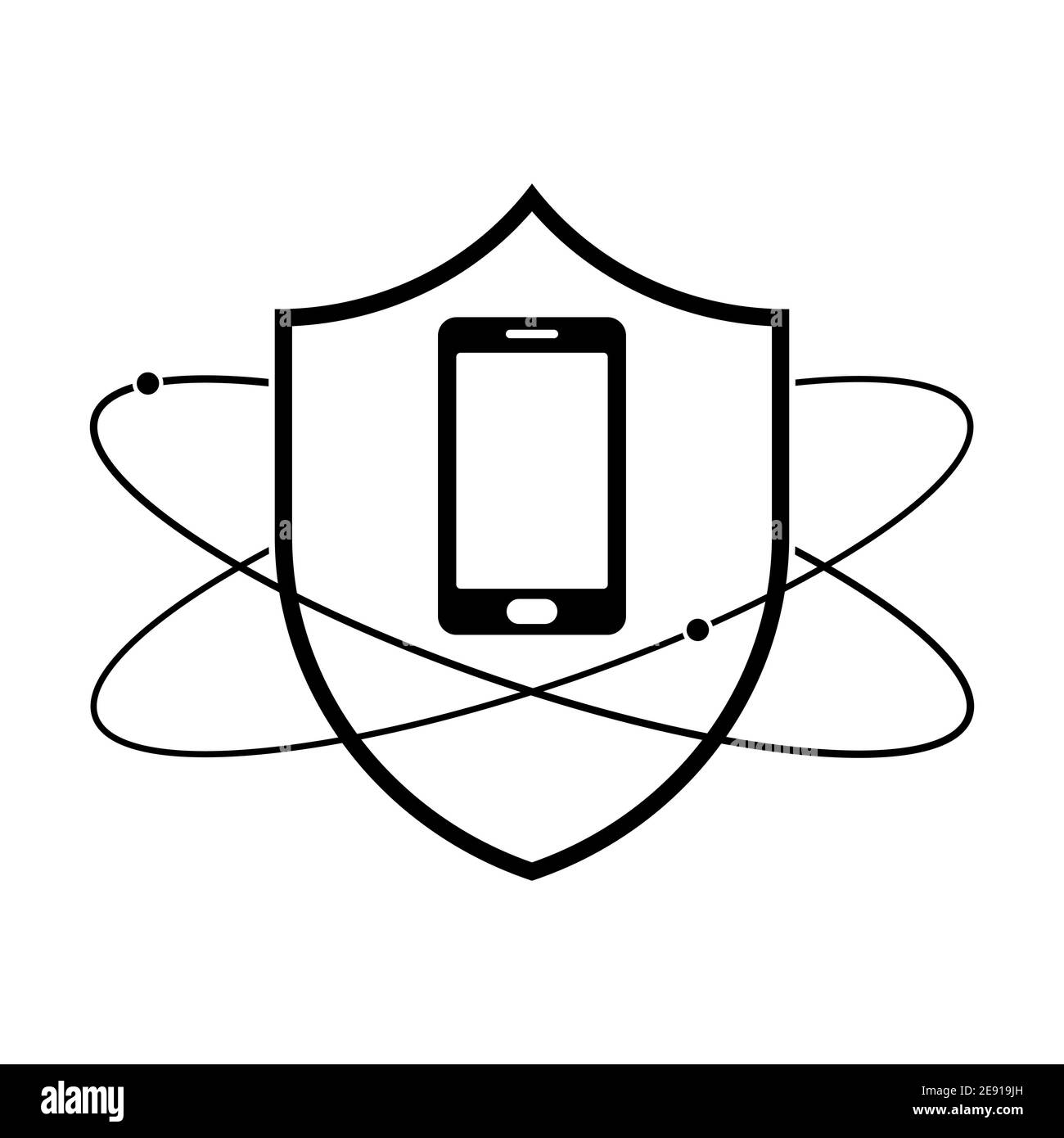 Shield with smartphone icon. Linear shield icon. Vector illustration ...