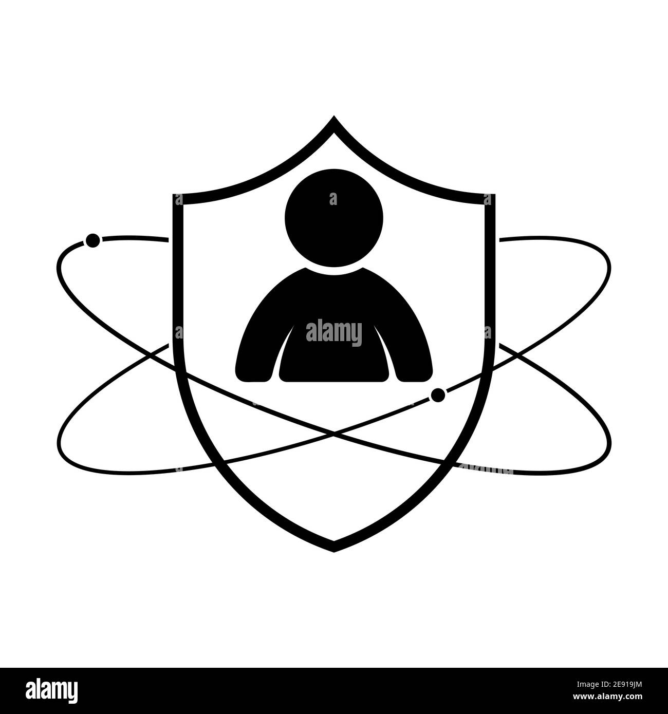 Shield with man icon. Linear shield icon. Vector illustration. People ...