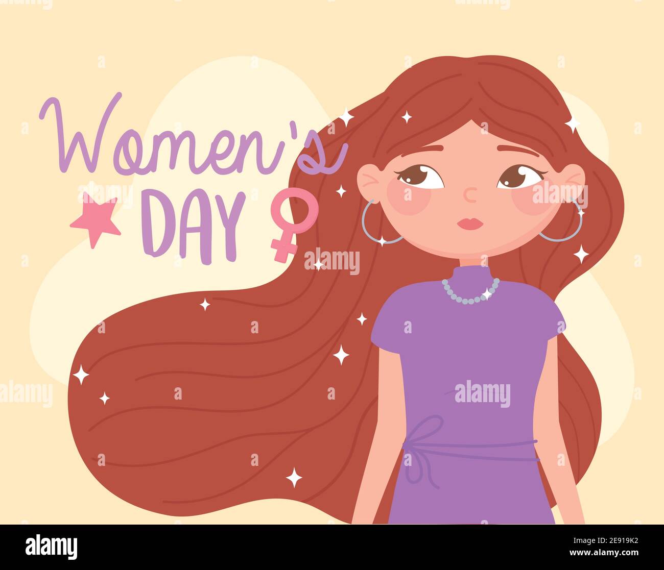 womens day cute young woman with brown long hair cartoon vector ...