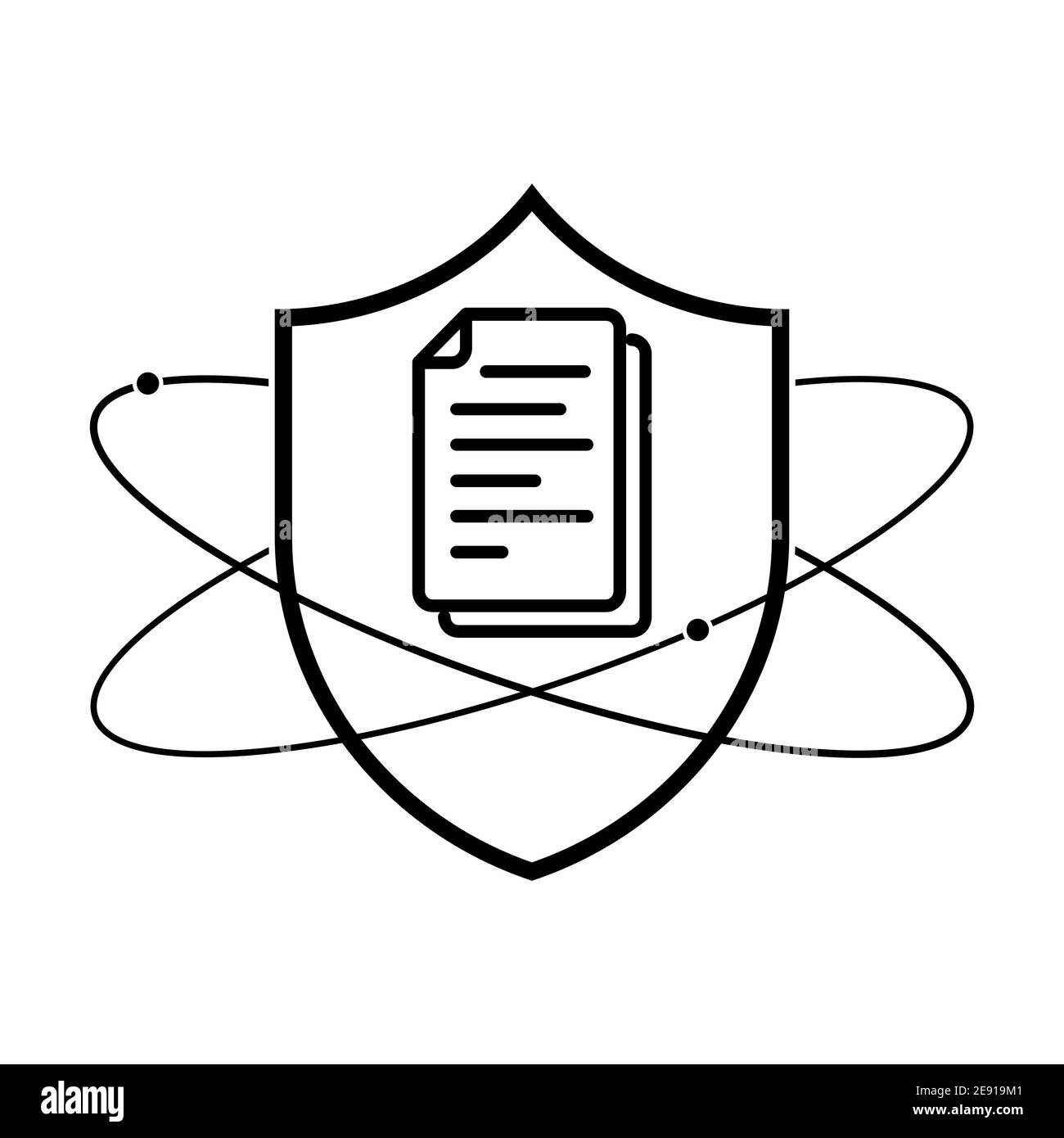 Shield with document icon. Linear shield icon. Vector illustration ...