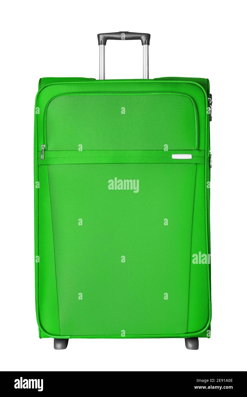 Green fabric travel suitcase with zipper, handle and lock white ...