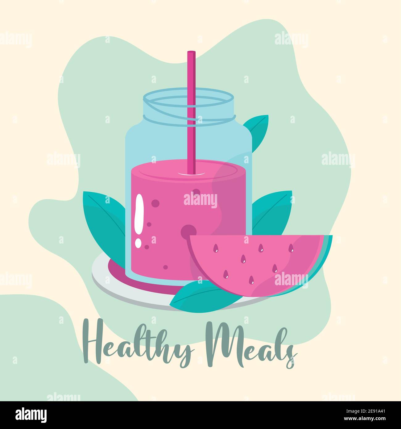 healthy meal juice and slice watermelon vector illustration Stock ...