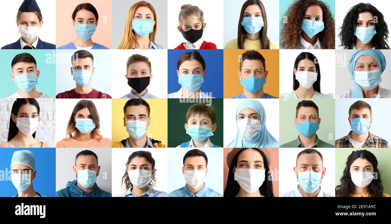 Collage of different people wearing protective masks Stock Photo - Alamy