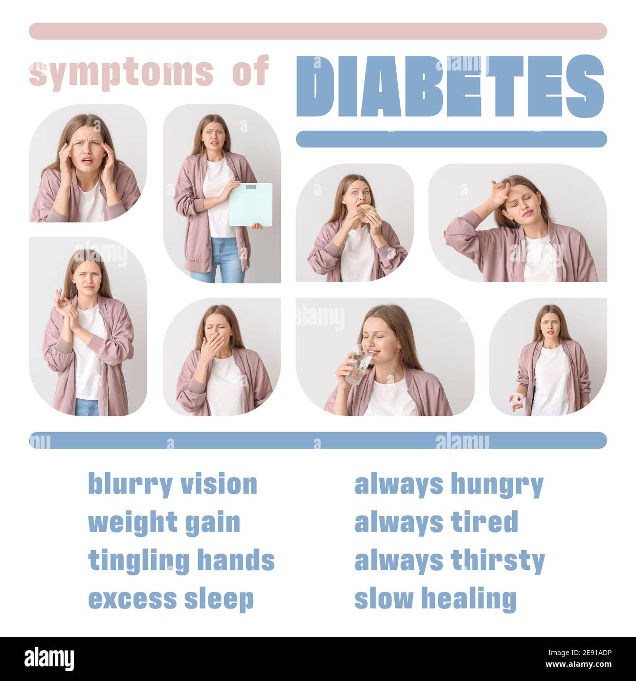 Young woman with diabetes symptoms on white background Stock Photo - Alamy