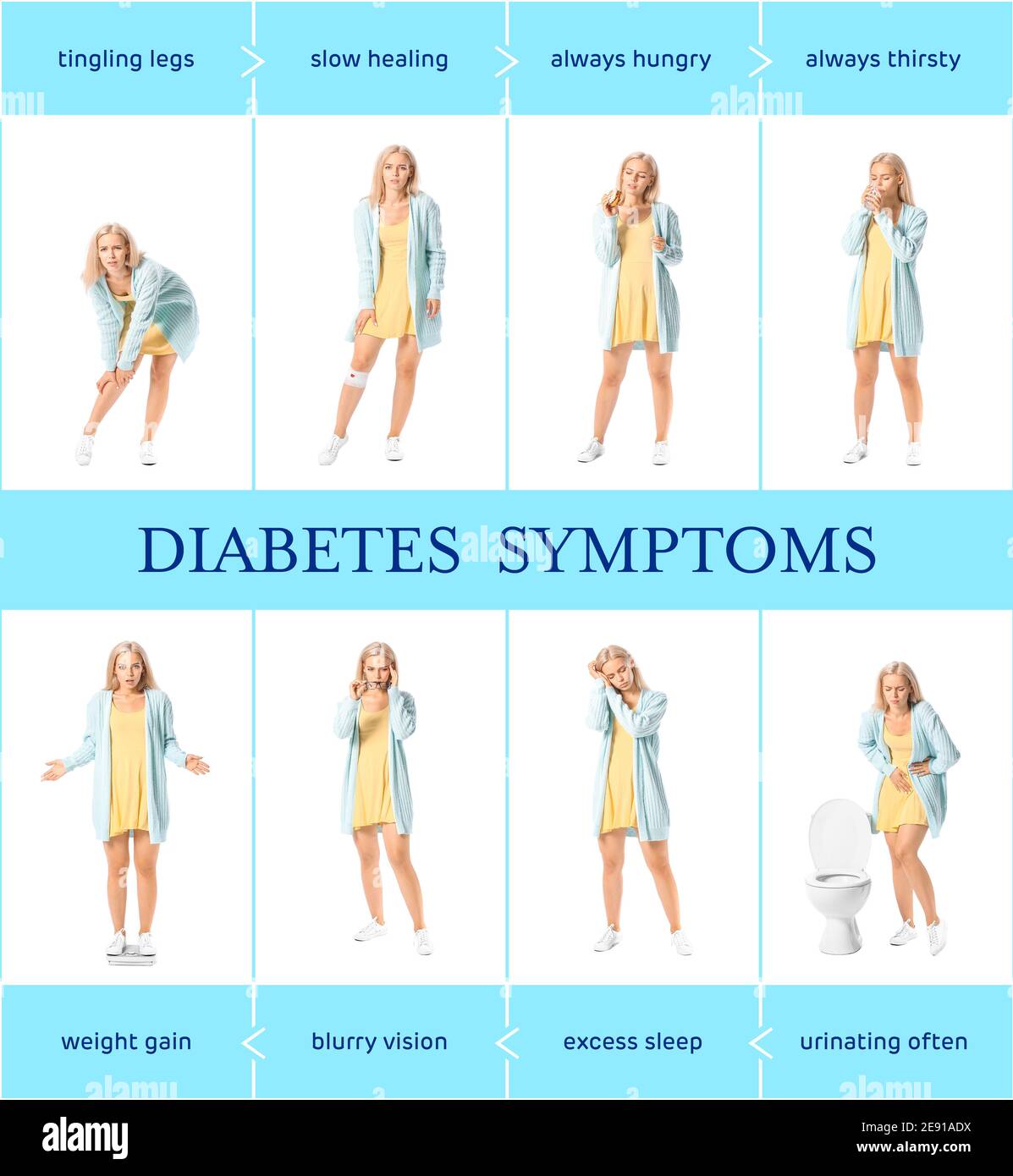 Young woman with diabetes symptoms on white background Stock Photo - Alamy