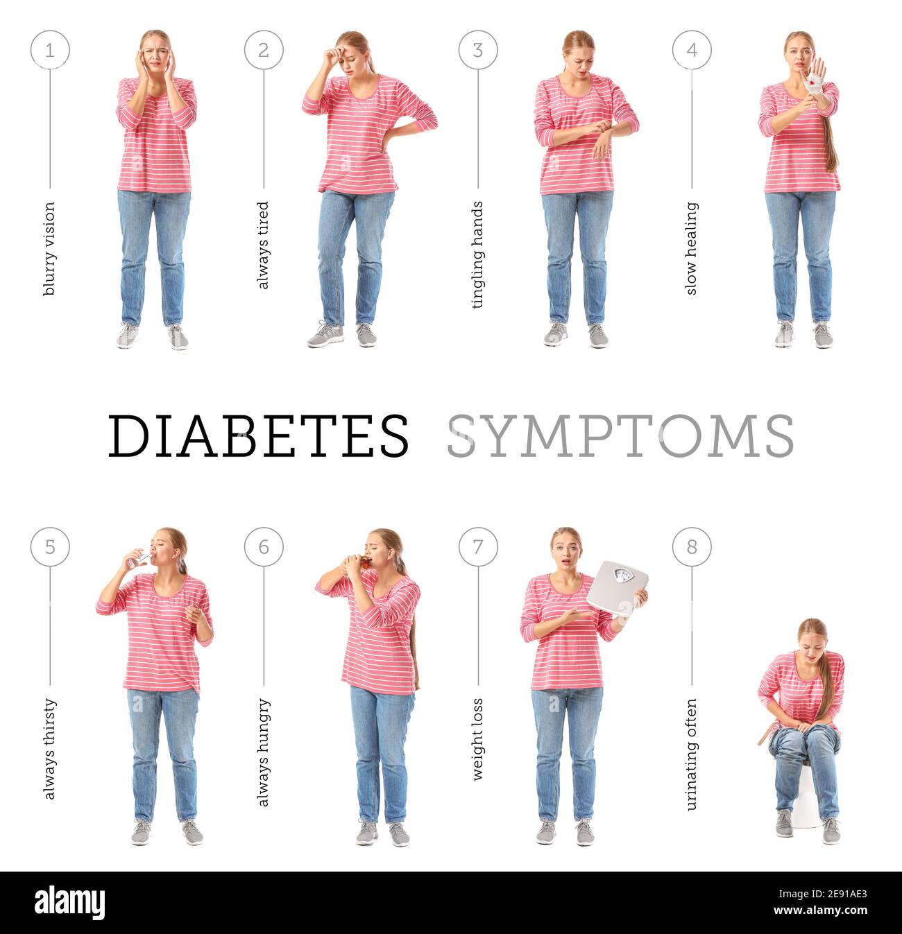 Young woman with diabetes symptoms on white background Stock Photo - Alamy