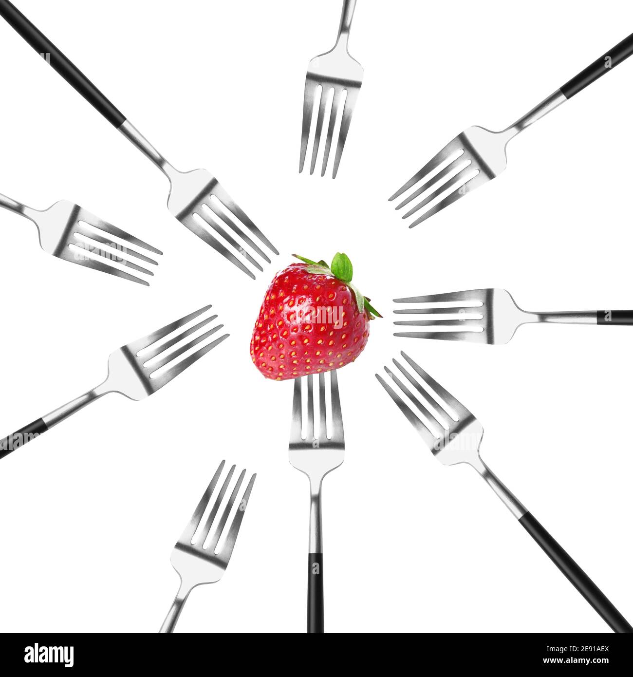 Many forks and ripe strawberry on white background Stock Photo - Alamy