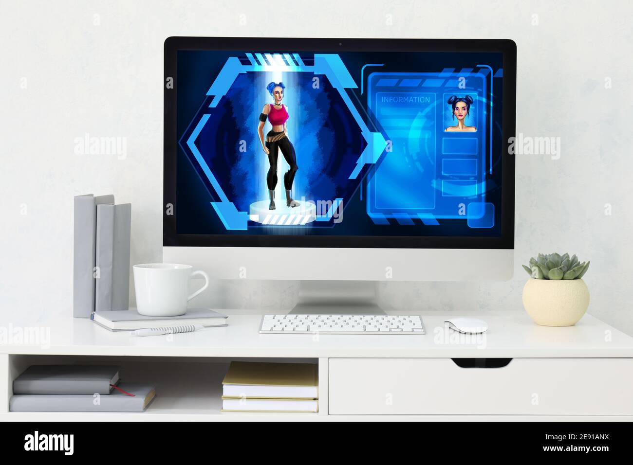 Modern workplace of video games designer with computer in studio Stock ...