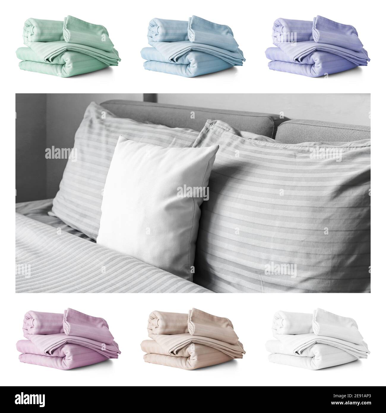 Set of stylish bedding in different colors Stock Photo - Alamy