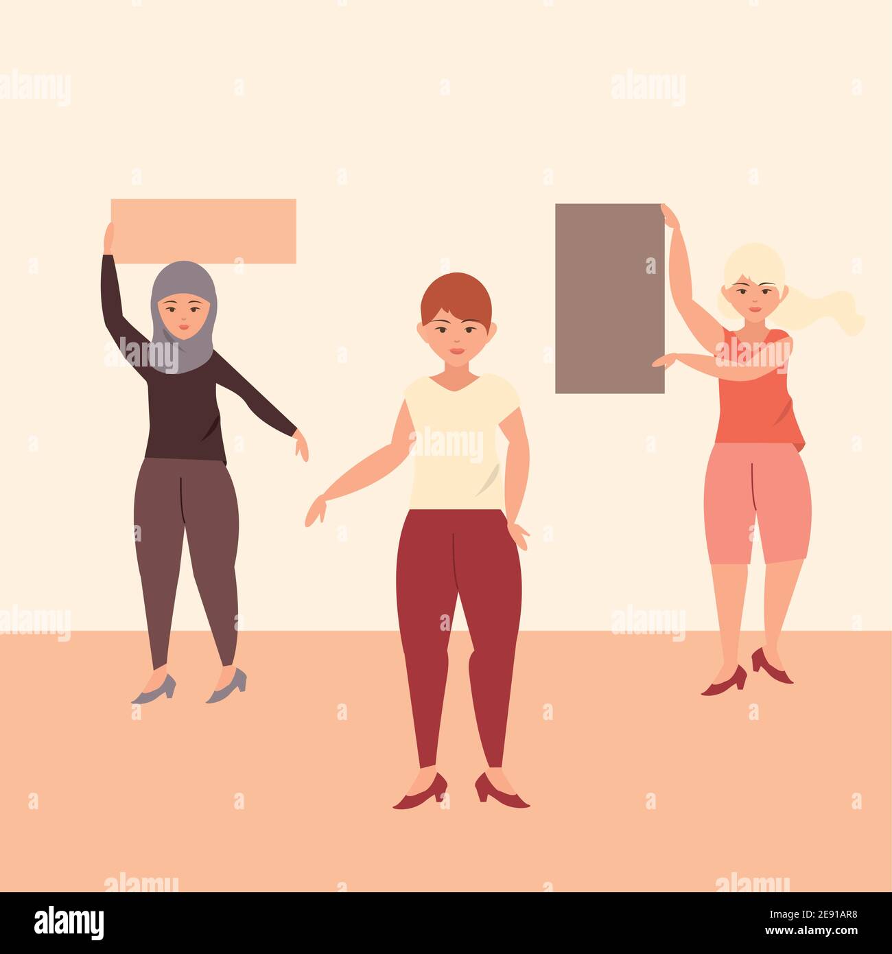 womens day, three women with placards feminism activists vector ...