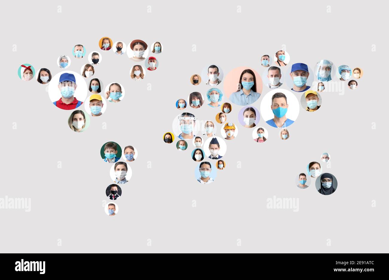 Collage of different people wearing medical masks from around world on ...