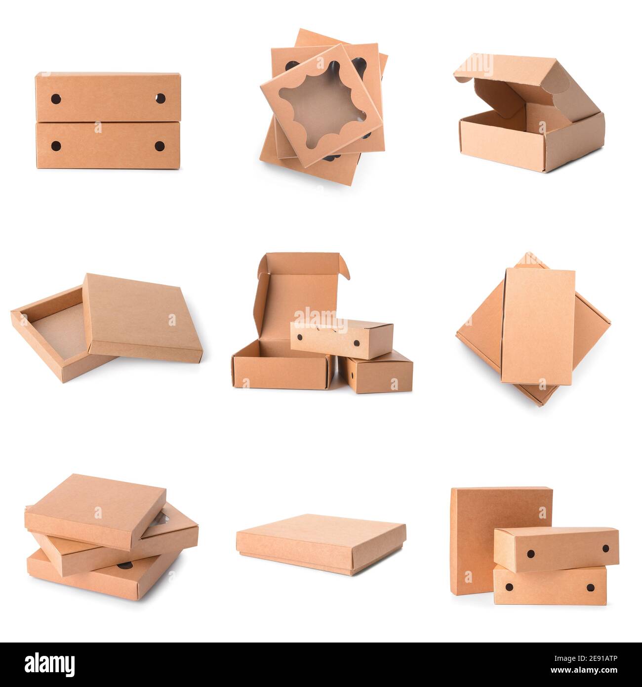 Set of cardboard boxes on white background Stock Photo - Alamy