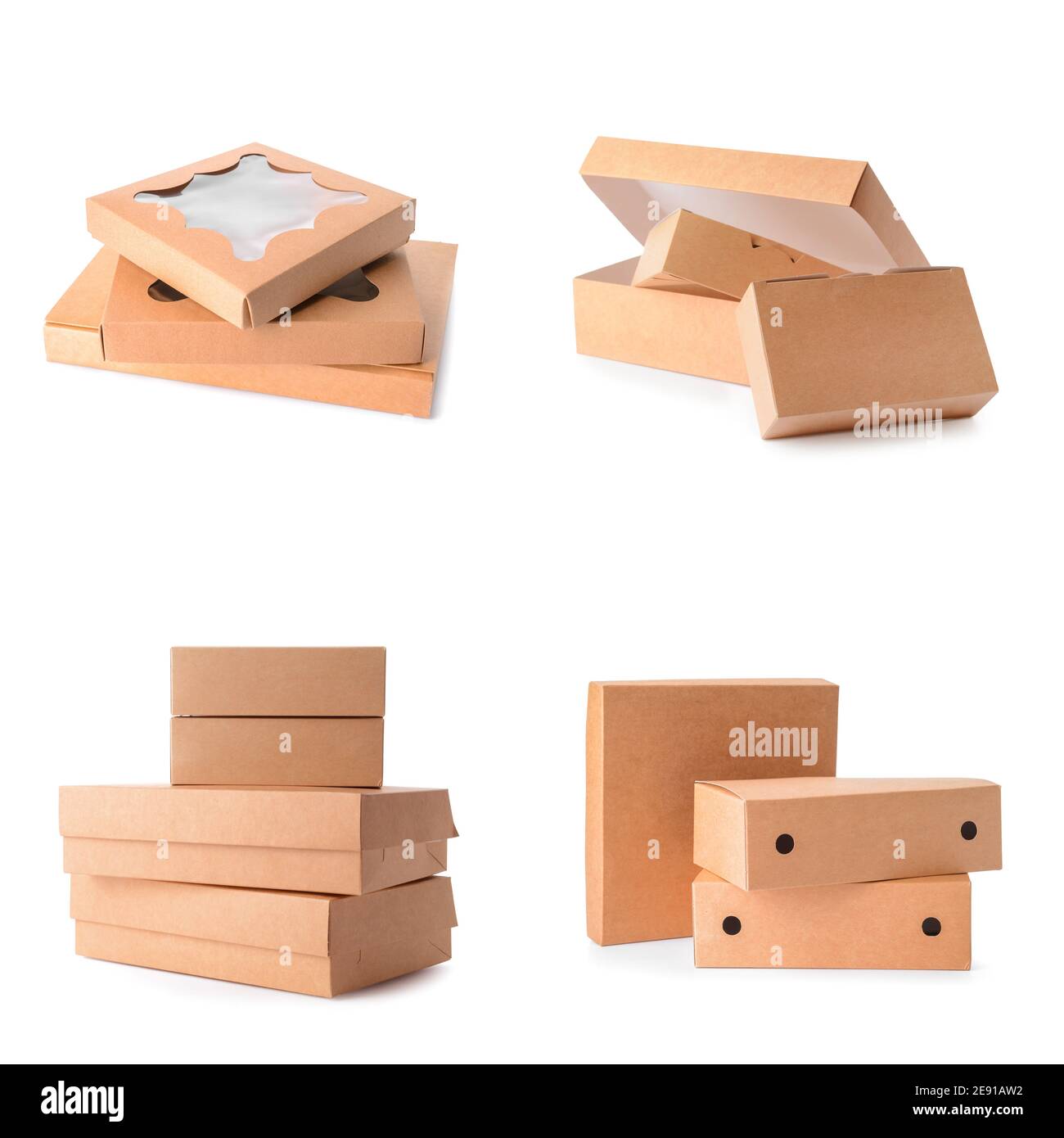 Set of cardboard boxes on white background Stock Photo - Alamy