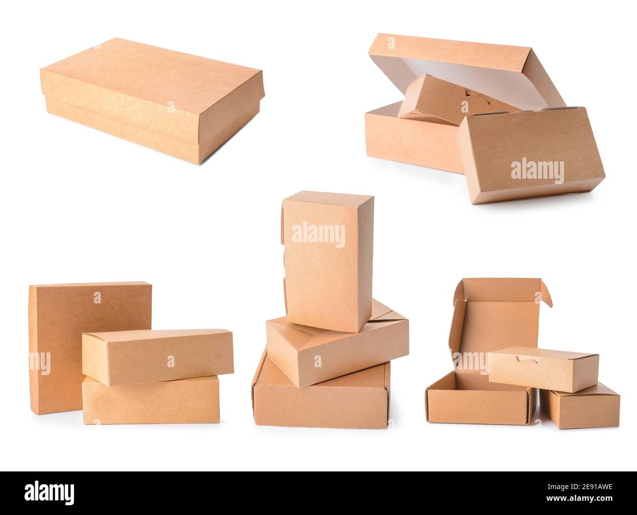 Set of cardboard boxes on white background Stock Photo - Alamy