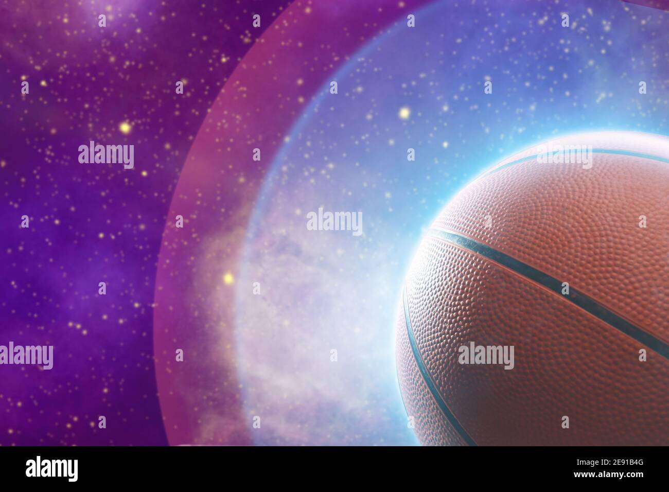 Flying ball for playing basketball in space Stock Photo - Alamy