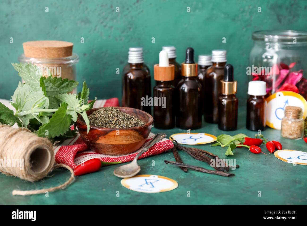 Alchemical symbols and ingredients for preparing potions on color ...