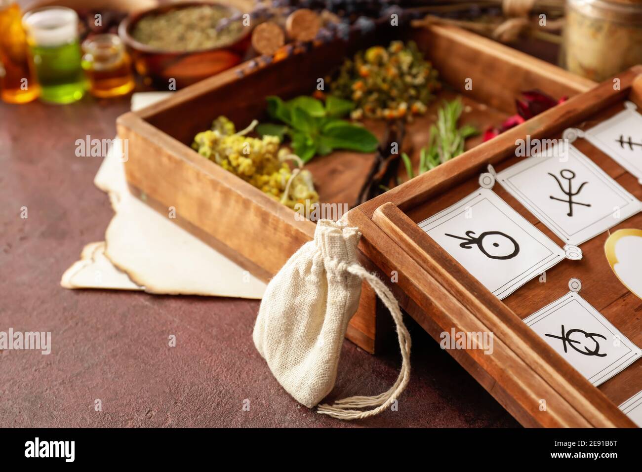 Alchemical symbols and ingredients for preparing potions on color ...