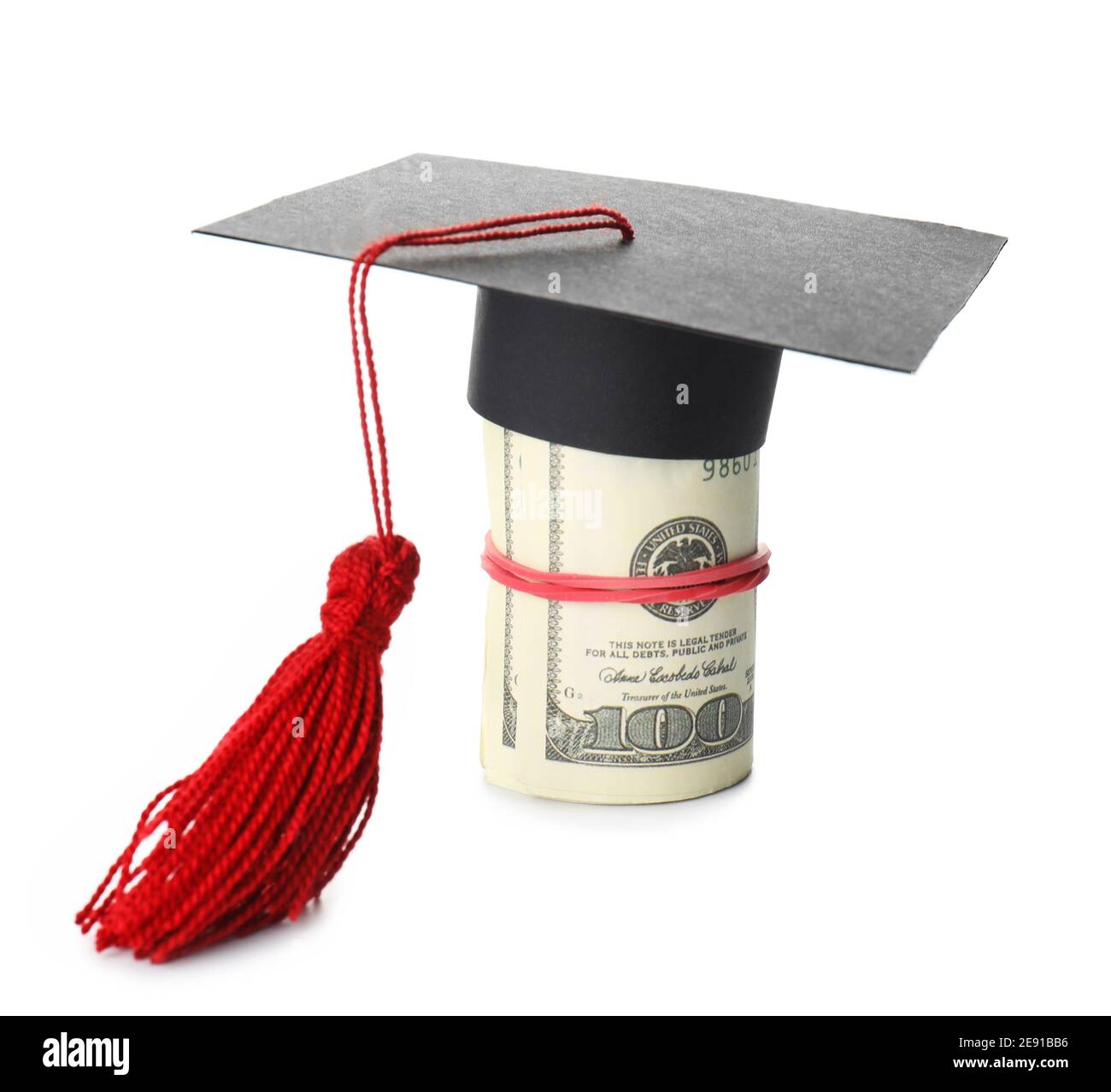 Graduation hat and dollar banknotes on white background Stock Photo - Alamy