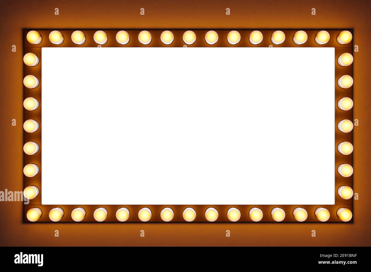 Bright yellow light bulbs in a row in the shape of a rectangle are lit ...