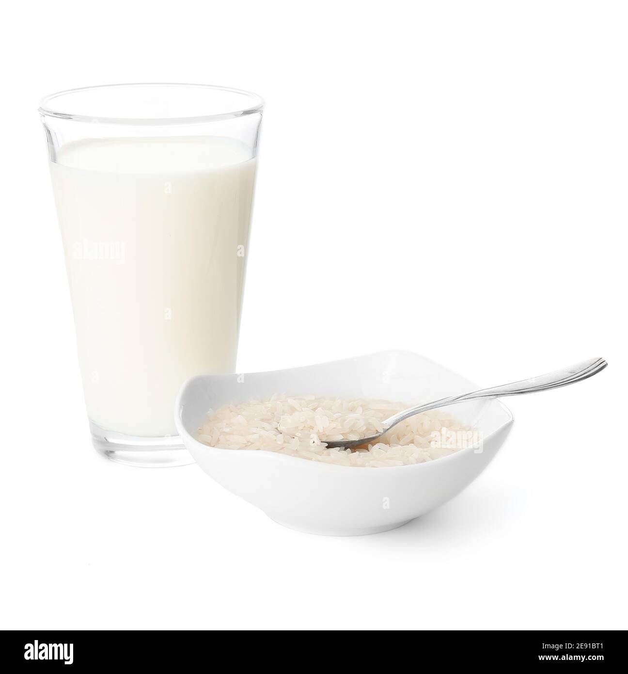 Glass of rice milk on white background Stock Photo - Alamy