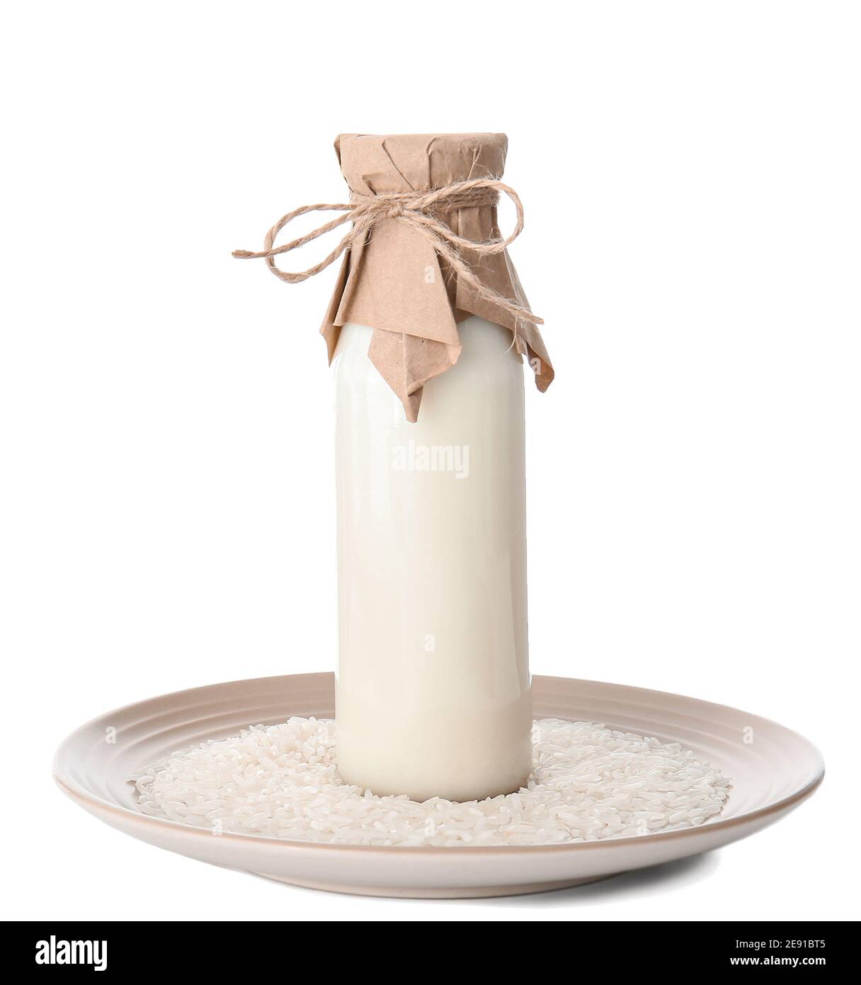 Bottle of rice milk on white background Stock Photo - Alamy