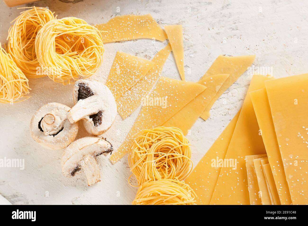 Assortment of dry pasta on white background Stock Photo - Alamy