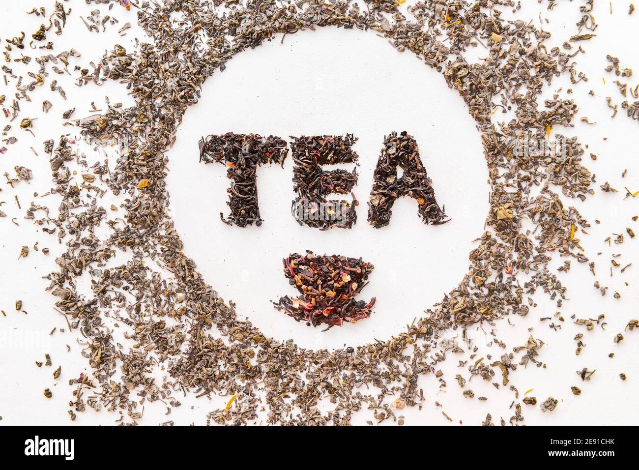 Word TEA made of dry leaves on white background Stock Photo - Alamy